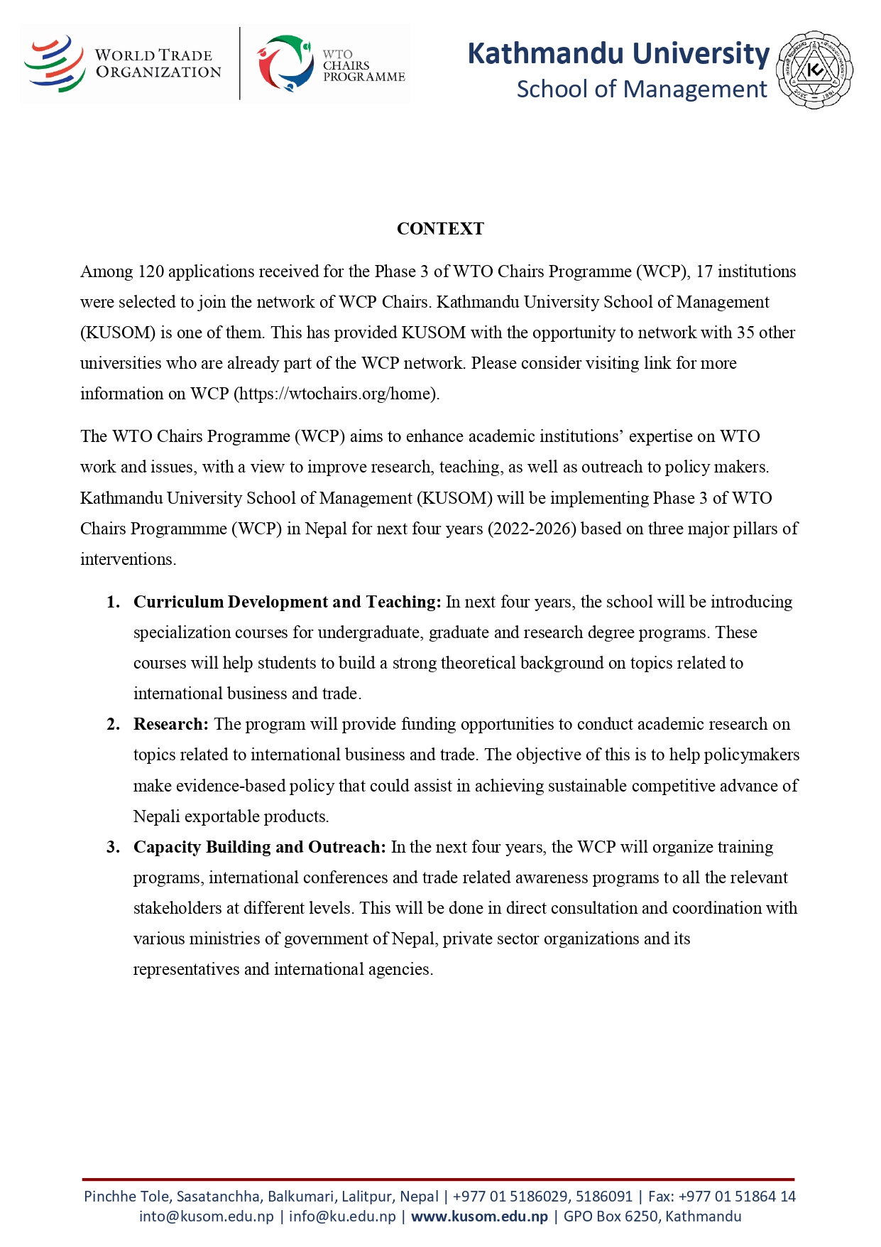 WTO Chairs Programme - WTO chairs Programme Nepal